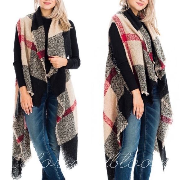 colorsandbloom | Jackets & Coats | Plaid Waterfall Long Vest | Poshmark